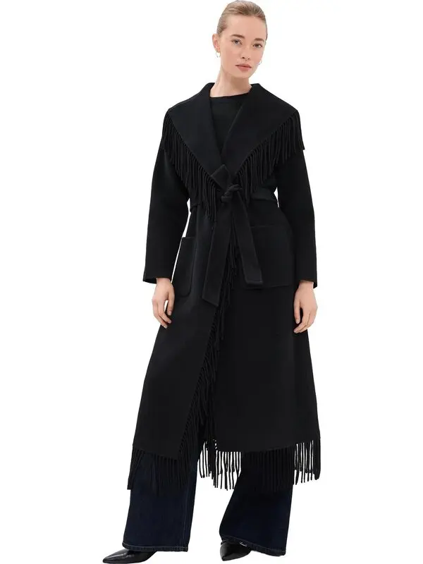 Simkhai Carrie Fringe Robe Coat - Black