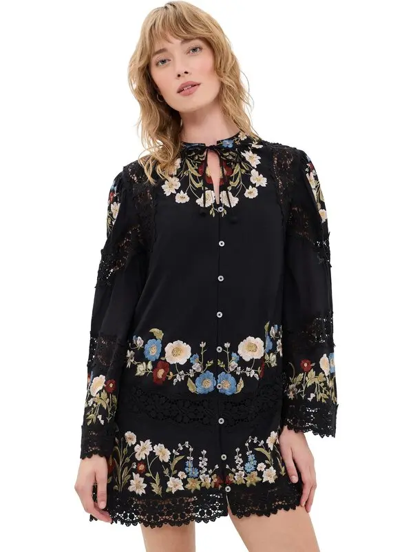 Sea Ruwa Embroidered Flare Mini Dress - Black