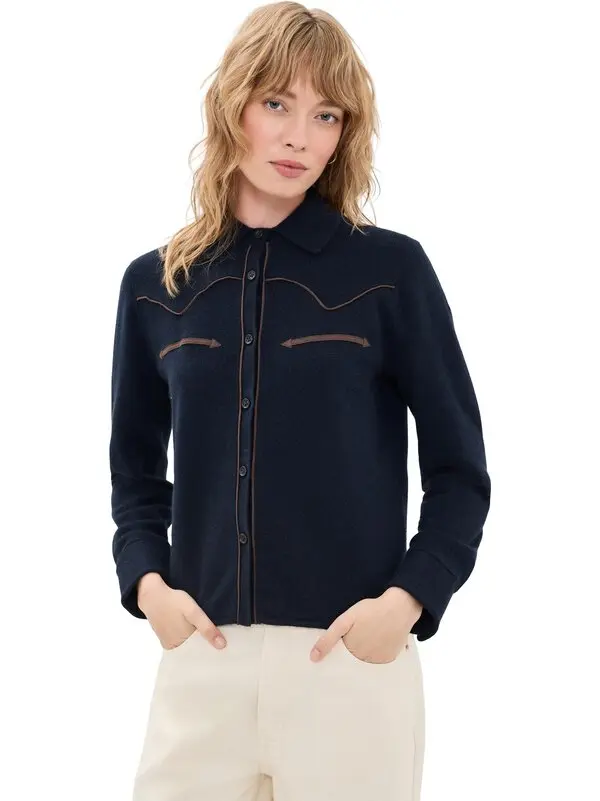 Guest In Residence Cropped Western Cashmere Button Down Shirt - Midnight