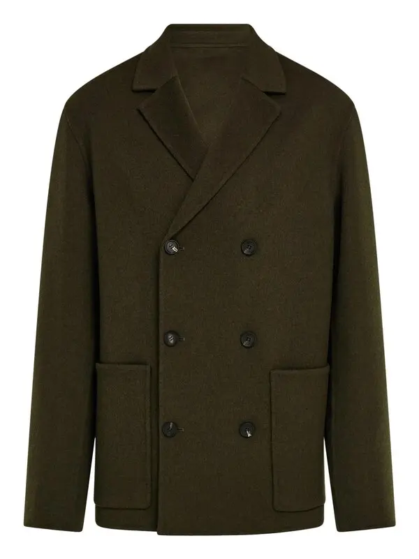 FERRAGAMO Double Breasted Wool And Cashmere Blazer - Green