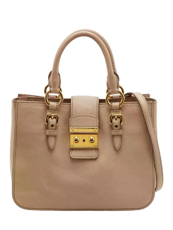 Miu Miu Madras Leather Tote Bag - Neutrals