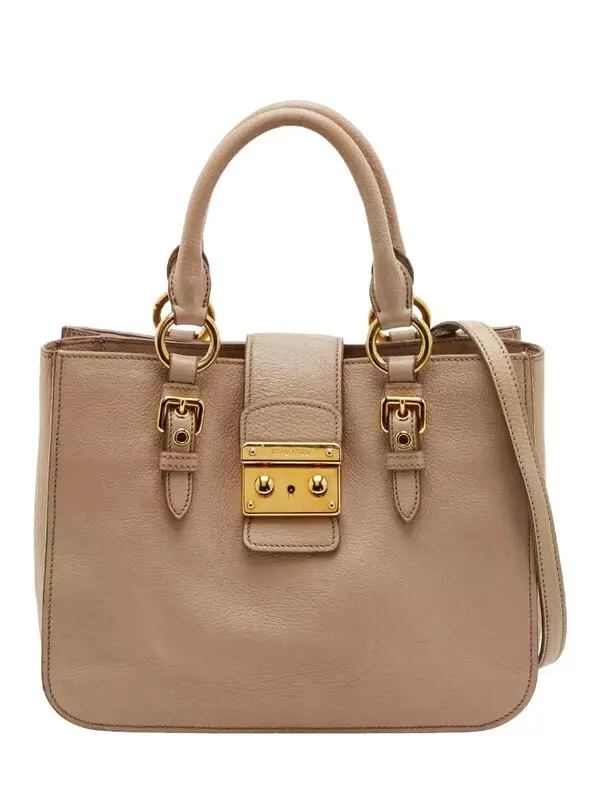 Miu Miu Madras Leather Tote Bag - Neutrals