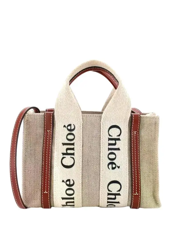 Chloé Woody Convertible Canvas With Leather Mini Tote Bag - Brown