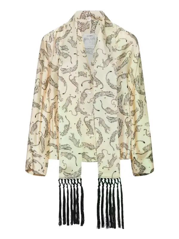 FORTE_FORTE Royal Leopard Fringe-trim Shirt - Neutrals