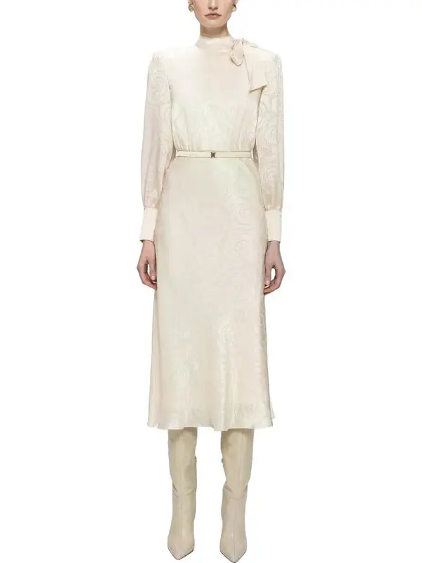 NISSA Satin Viscose Midi Dress - Neutrals