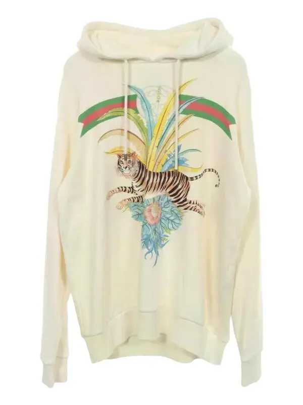 Gucci 2010s Tiger Print Hoodie - White