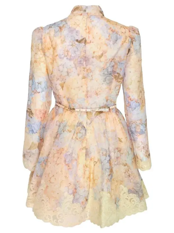 Zimmermann Valiant Floral-print Lace-trim Mini Dress - Neutrals