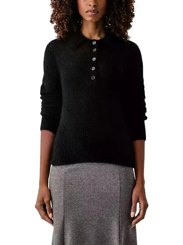Patrizia Pepe Button-down Polo-collar Polo Top - Black