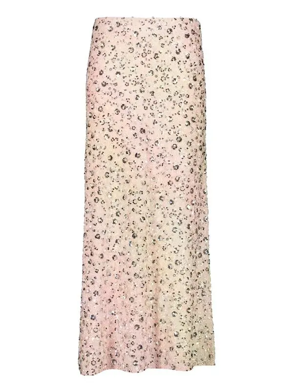Rabanne Flower-embroidered Sequinned Midi Skirt - Pink