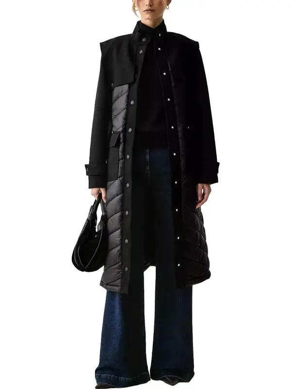 Patrizia Pepe Belted Quilted-panel Coat - Black