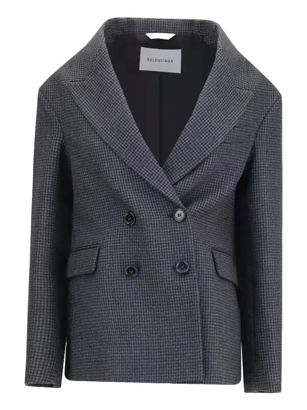 Balenciaga Houndstooth Double-breasted Blazer - Grey