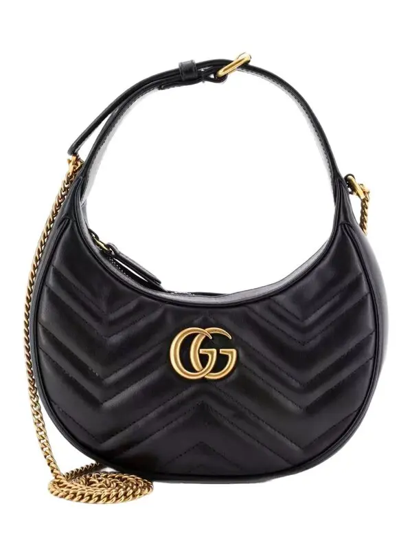 Gucci Gg Marmont Half Moon Matelasse Leather Mini Hobo Bag - Black