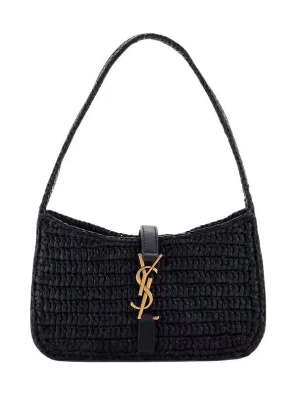 Saint Laurent Le 5 A 7 Hobo Raffia Mini Shoulder Bag - Black