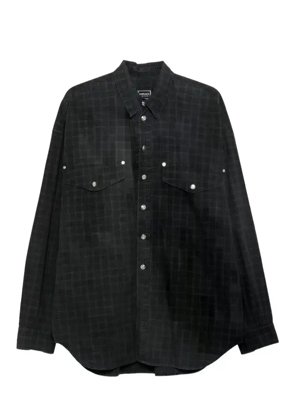Versace 1980s Check-print Long-sleeve Shirt - Black