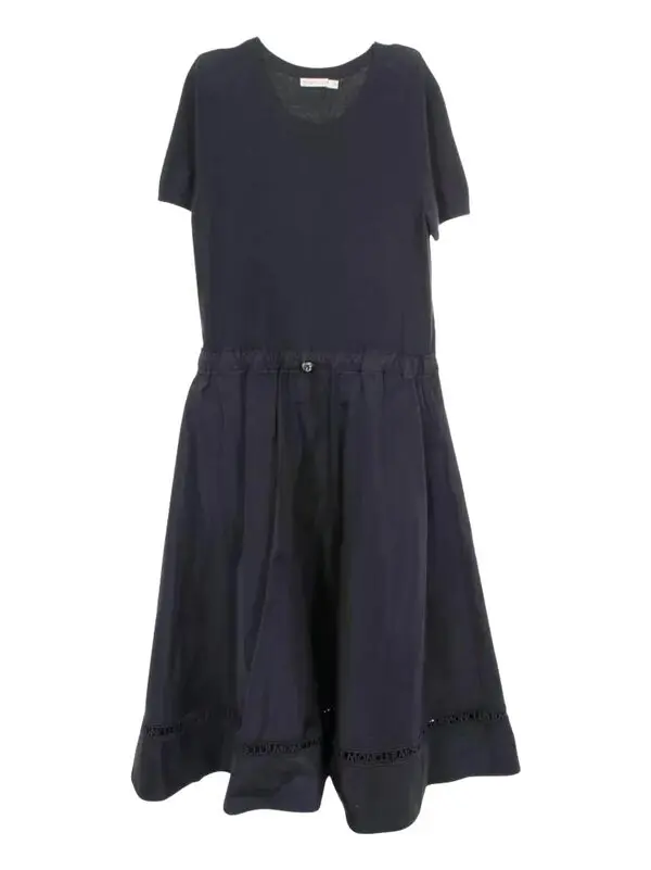 Moncler 2000s Color-block Rayon Navy Logo-embroidered Flared Dress - Blue