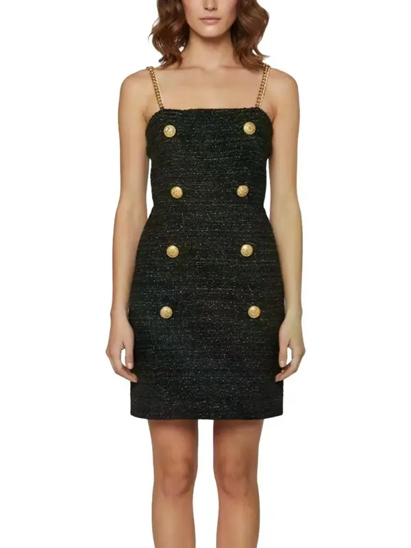 Balmain Tweed Chain-strap Mini Dress - Black