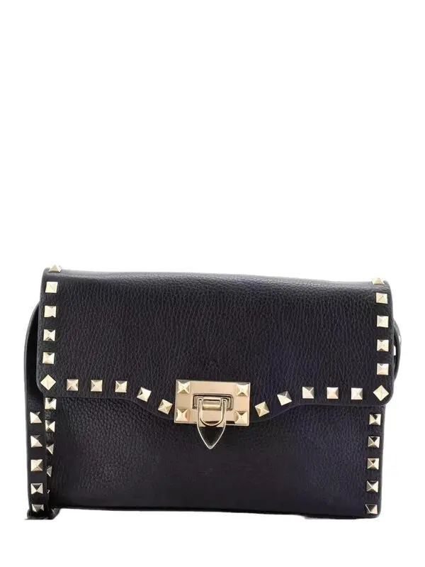 Valentino Garavani Rockstud Flip Lock Flap Bag Leather Medium Crossbody Bag - Black