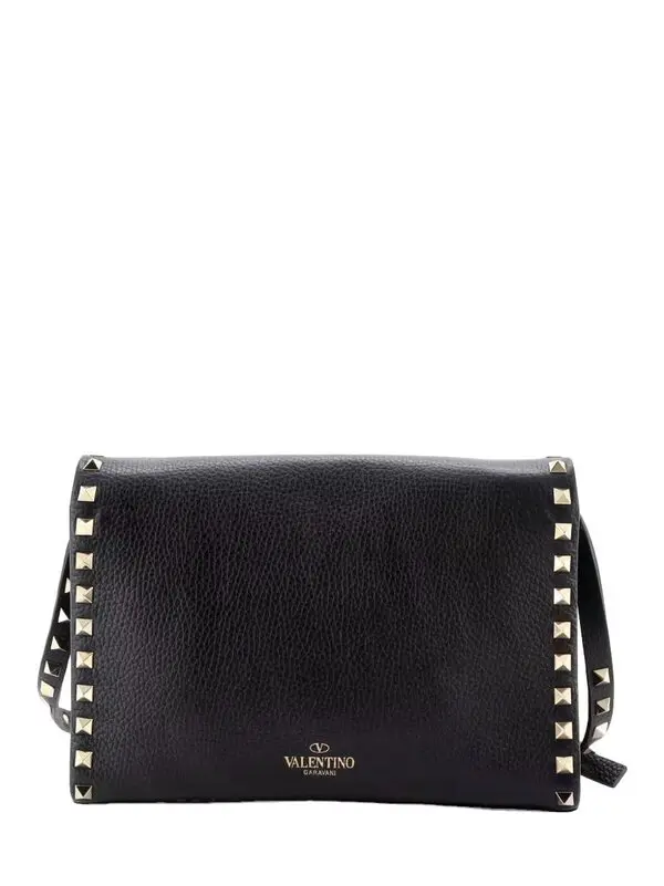 Valentino Garavani Rockstud Flip Lock Flap Bag Leather Medium Crossbody Bag - Black