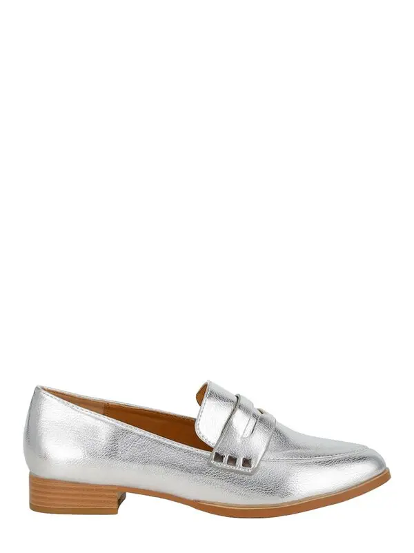 RAG & CO Potania Penny Strap Metallic Loafers In By - Silver