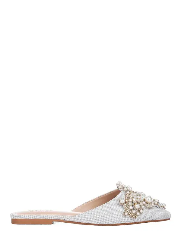 RAG & CO Astre Pearl Embellished Shimmer Mules In By - Silver