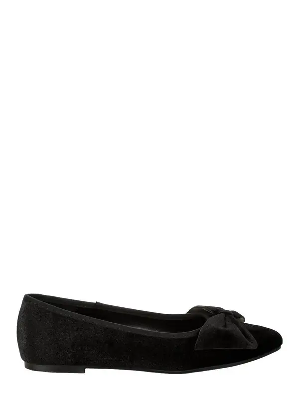 RAG & CO Pothos Luxurious Velvet Bow Ballerinas In By - Black