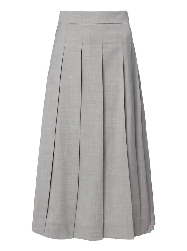 Max Mara Pleated Virgin Wool Maxi Skirt - Grey