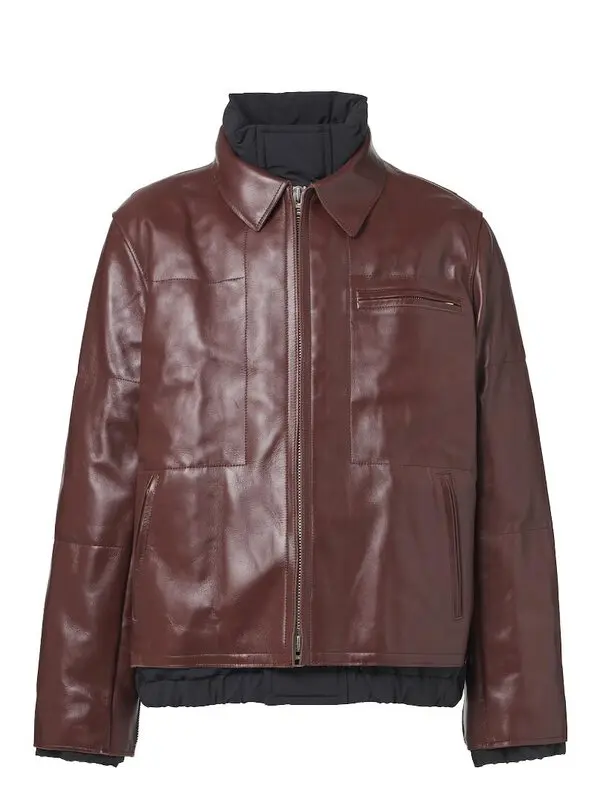 Sacai Layered Leather Down Jacket - Brown