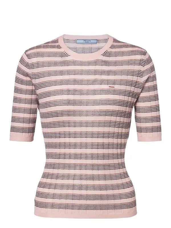Prada Striped Cashmere And Silk Sweater - Pink