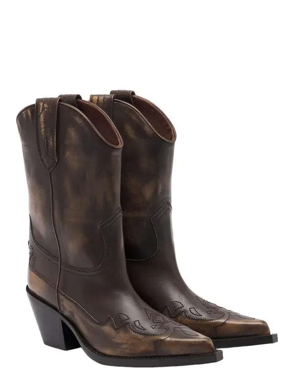Paris Texas Dakota Distressed Leather Cowboy Boots - Brown