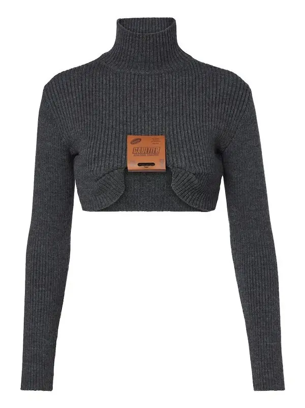 JEAN PAUL GAULTIER Cropped Wool-blend Turtleneck Sweater - Grey