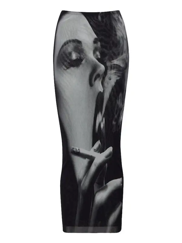 JEAN PAUL GAULTIER Printed Mesh Midi Skirt - Black
