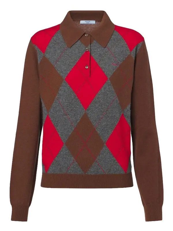 Prada Argyle Cashmere Polo Sweater - Multicoloured