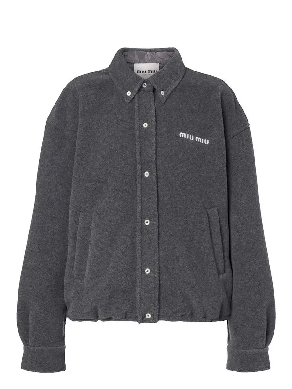 Miu Miu Logo Embroidered Blouson Jacket - Grey