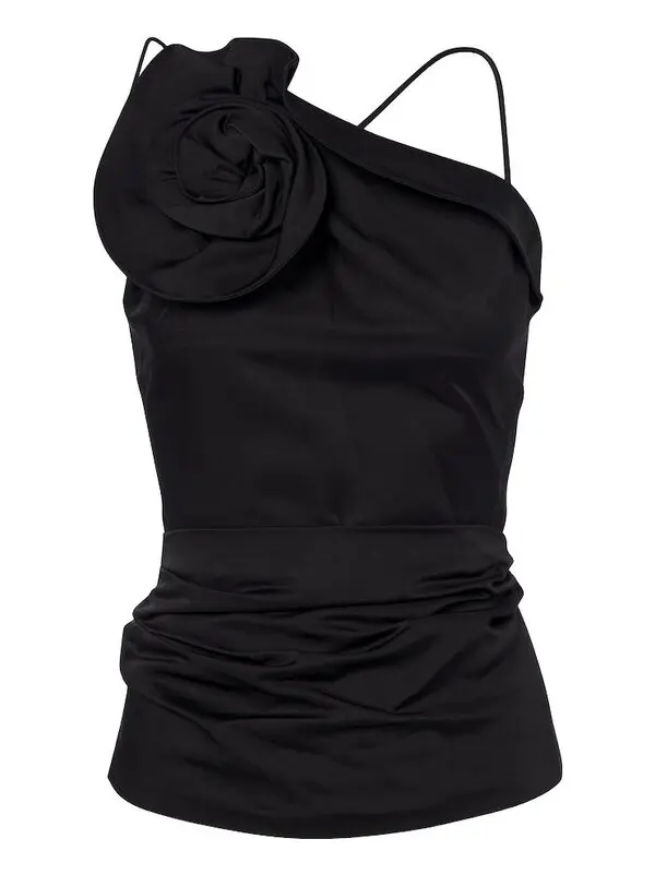 Magda Butrym Floral-appliqué Cotton And Silk Top - Black