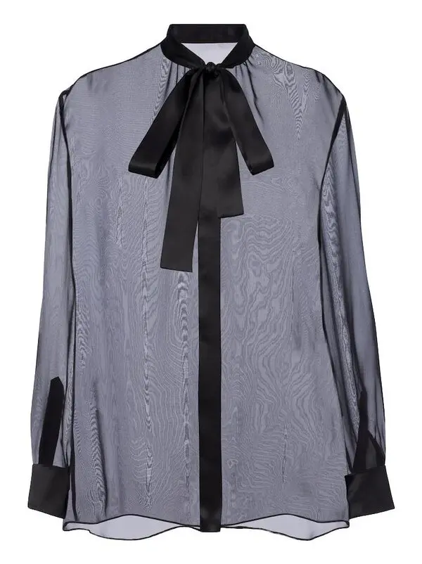 Dolce & Gabbana Sheer Tie-neck Silk Chiffon Blouse - Black