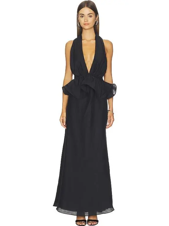 ELLIATT Fiorina Halter Neck Peplum Gown - Black