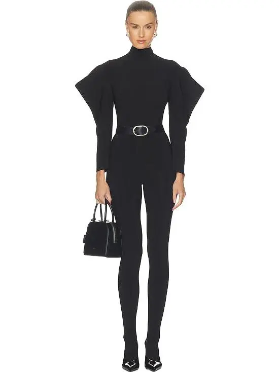 Norma Kamali Wing Sleeve Open Back Bow Neck Catsuit - Black