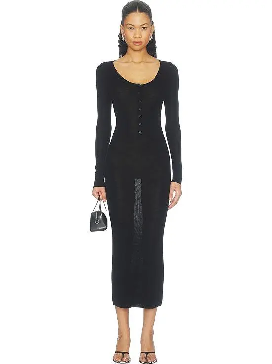 Susana Monaco Light Merino Henley Longsleeve Dress - Black