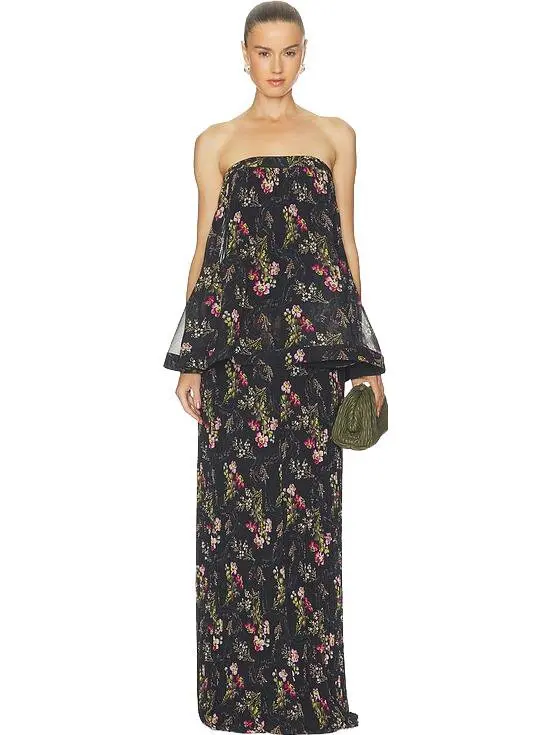 Cinq À Sept Love Letter Floral Rosaline Gown In Black - Black Multi