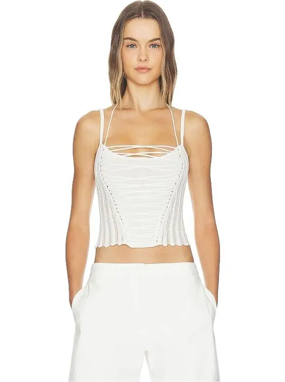 HAELO Laced Chevron Halter Top - Ivory