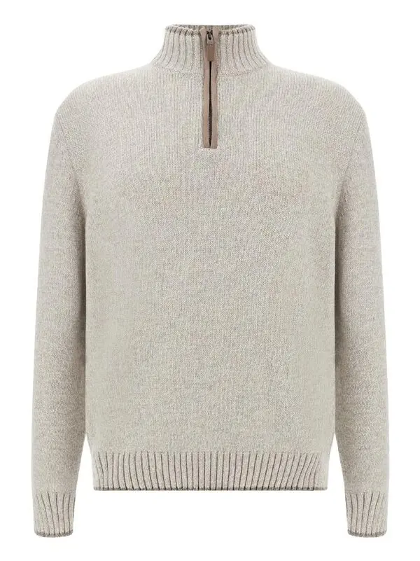 Paul & Shark Wool And Cashmere Half-zip Sweater - Silver Cloud/paloma