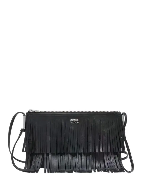 Bimba Y Lola Small Leather Fringed Clutch Bag - Black