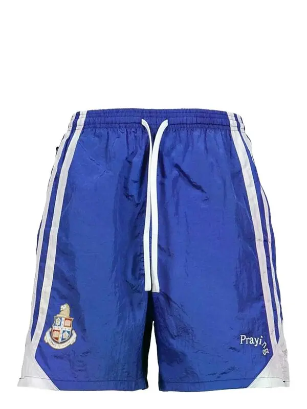 PRAYING Logo-print Side-stripe Shorts - Blue