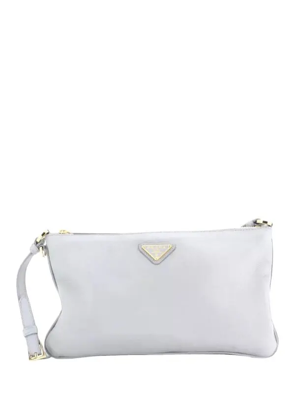 Prada Zip Flat Pouch Leather Shoulder Bag - Blue