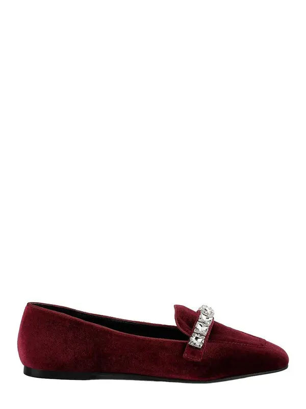 RAG & CO Lamington Diamante Embellished Velvet Loafers In Burgundy By - Red