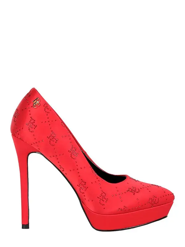 RAG & CO Ballard Monogram Satin Stiletto Pumps By - Red