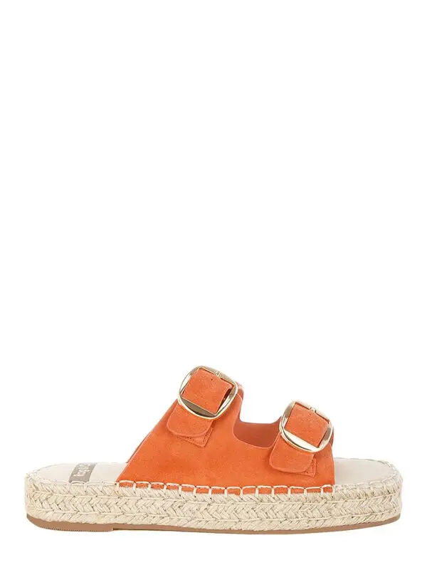 RAG & CO Kuopa Genuine Soft Leather Espadrille Flatform Sandals In Tan By - Orange