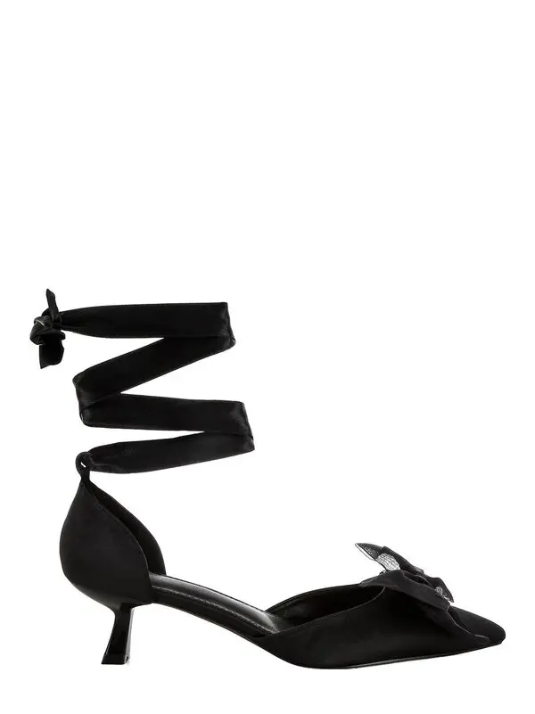 RAG & CO Cadell Bow Detail Satin Sandals In By - Black