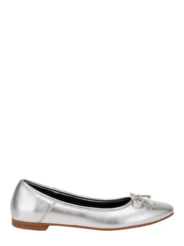 RAG & CO Ipara Bow Detail Metallic Ballerinas In By - Silver
