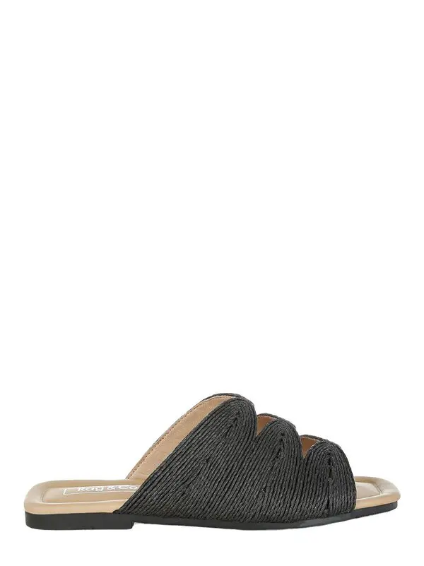 RAG & CO Daisy Doe Raffia Square Toe Flats In By - Black